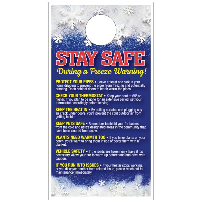 Freeze Warning Door Hanger - Freeze Warning Safety - Great American ...